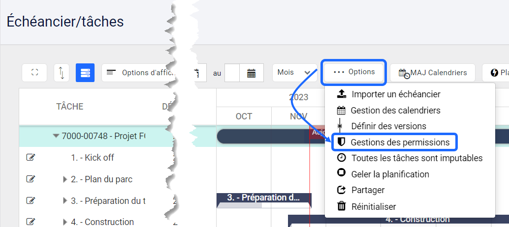 Permissions de l'échéancier – Aidi